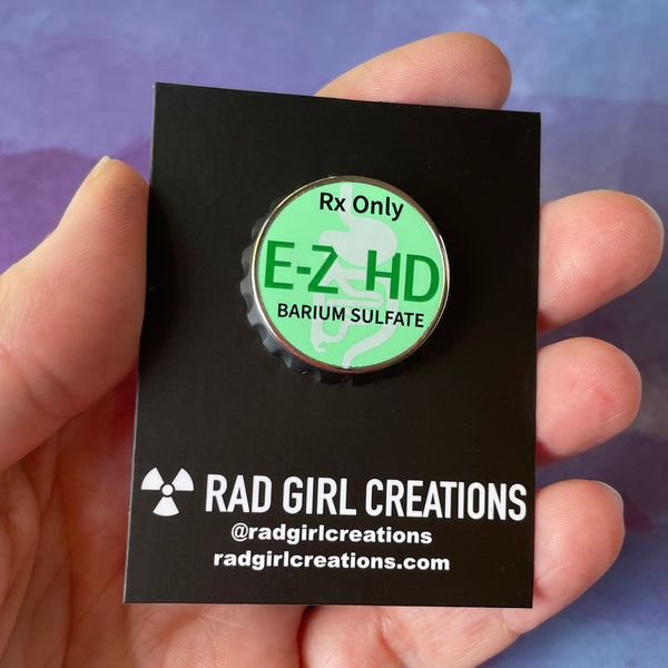 E-Z Barium Bottle Cap Pin - Rad Girl Creations - Medical Enamel Pin