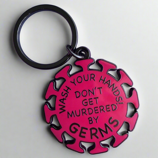 Don't Get Murdered By Germs Keychain - H1N1 Edition - Rad Girl Creations